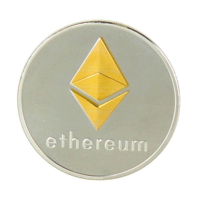 Ethereum (ETH) commemorative coin made of metal in silver and gold (r