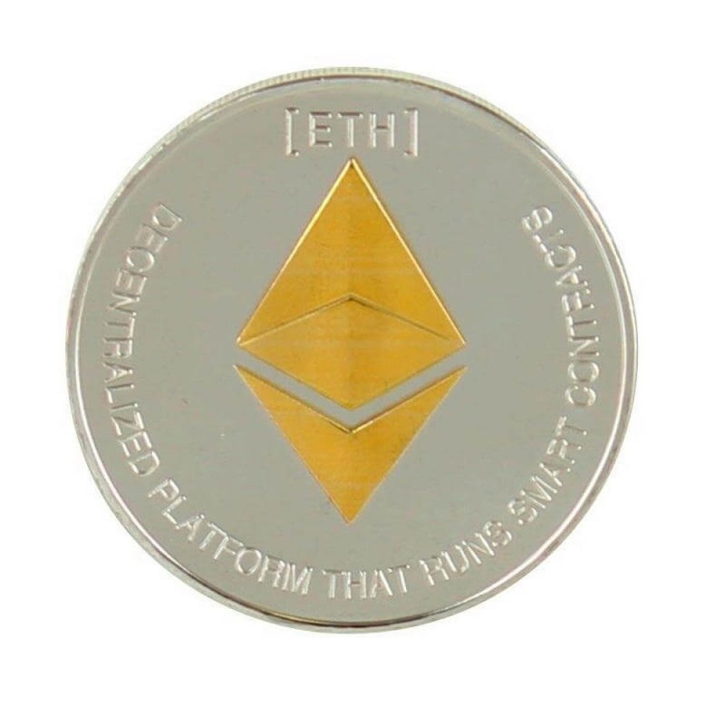 Ethereum (ETH) commemorative coin made of metal in silver and gold (r